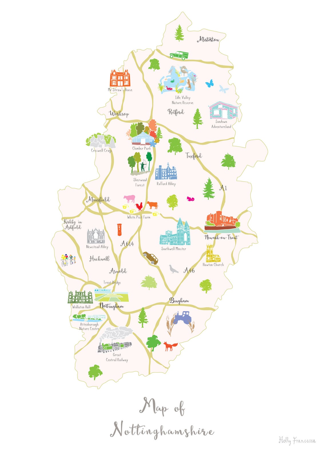 Map of Nottinghamshire Art Print - Etsy