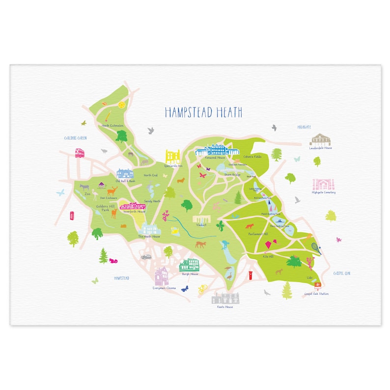 Map of Hampstead Heath Art Print - Etsy UK