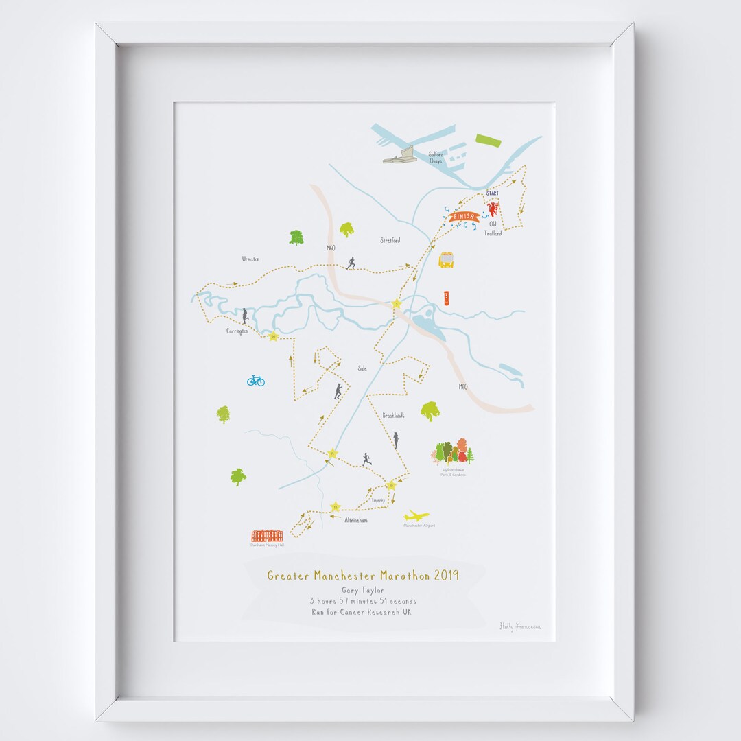 Greater Manchester Marathon Route Map Art Print (personalisation ...