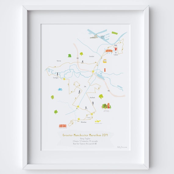 Greater Manchester Marathon Route Map Art Print | Etsy UK