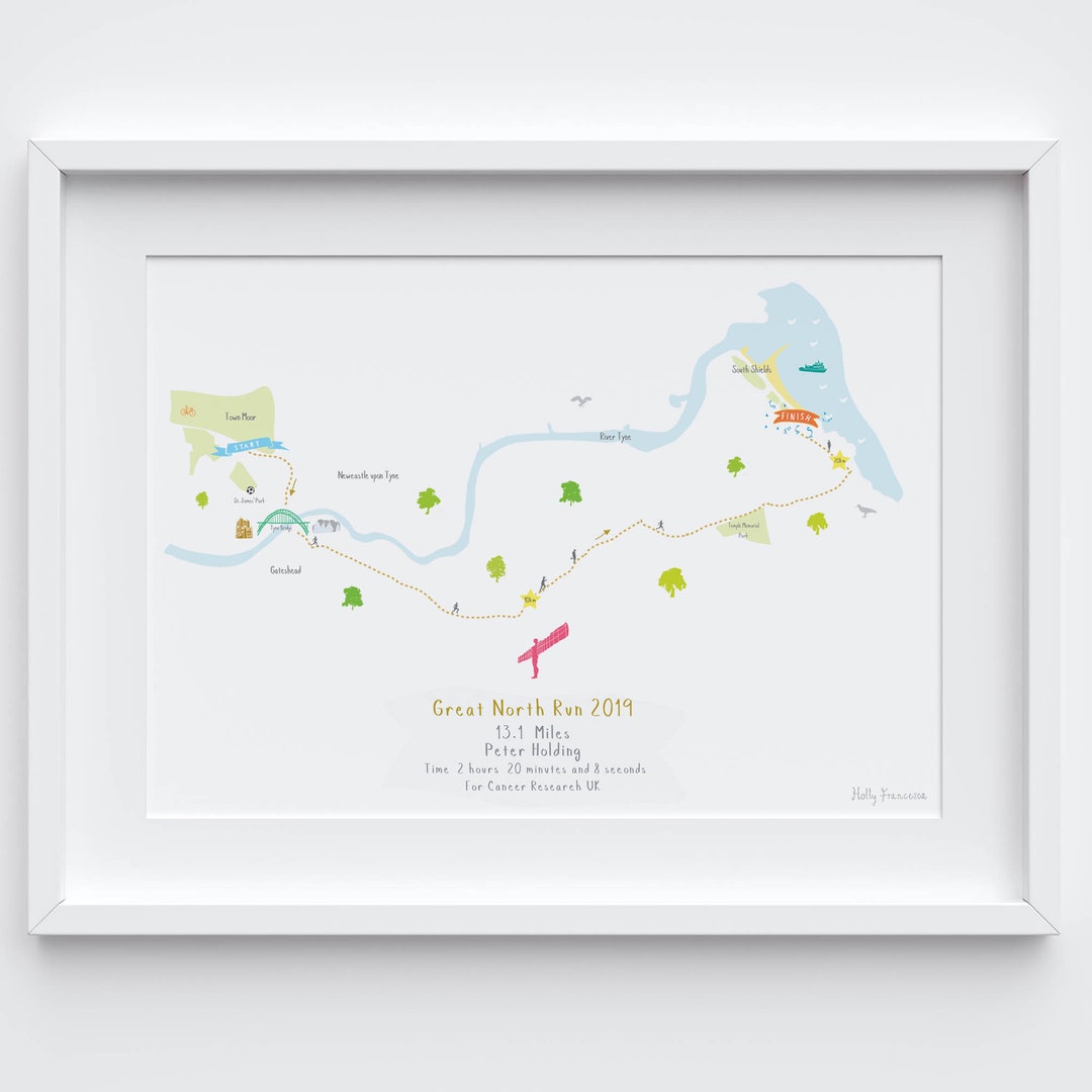 Great North Run Half Marathon Route Map Art Print (personalisation ...