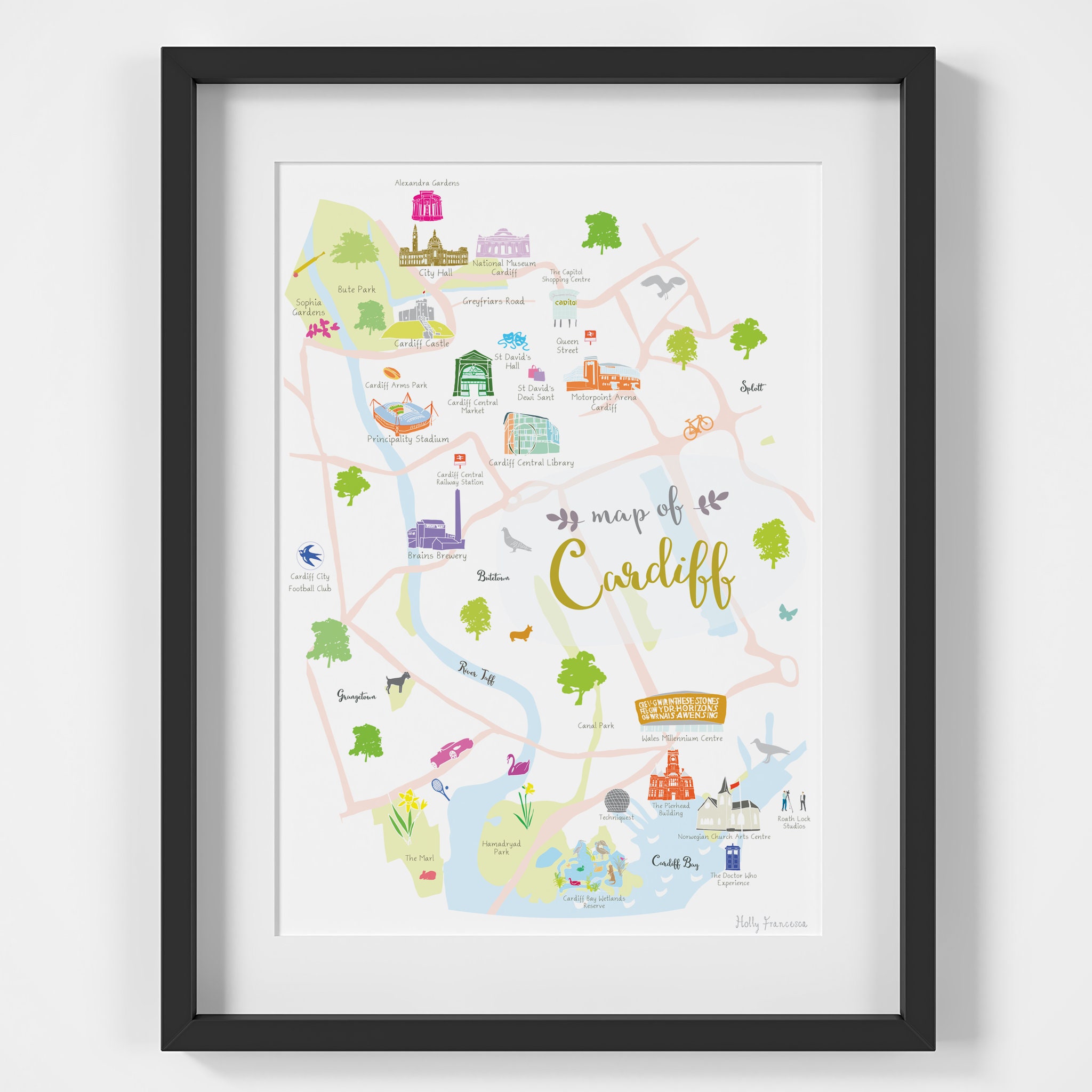 Map of Cardiff Art Print | Welsh Capital City Poster | Illustrated ...