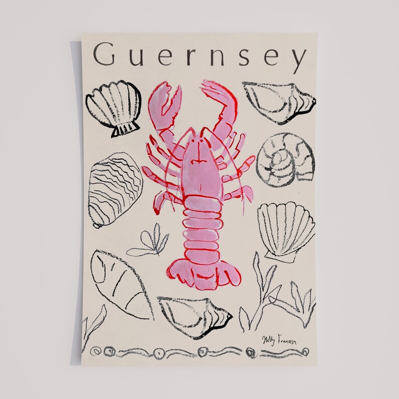 Guernsey Lobster & Shells Art Print - UK Channel Islands Poster - Add ...