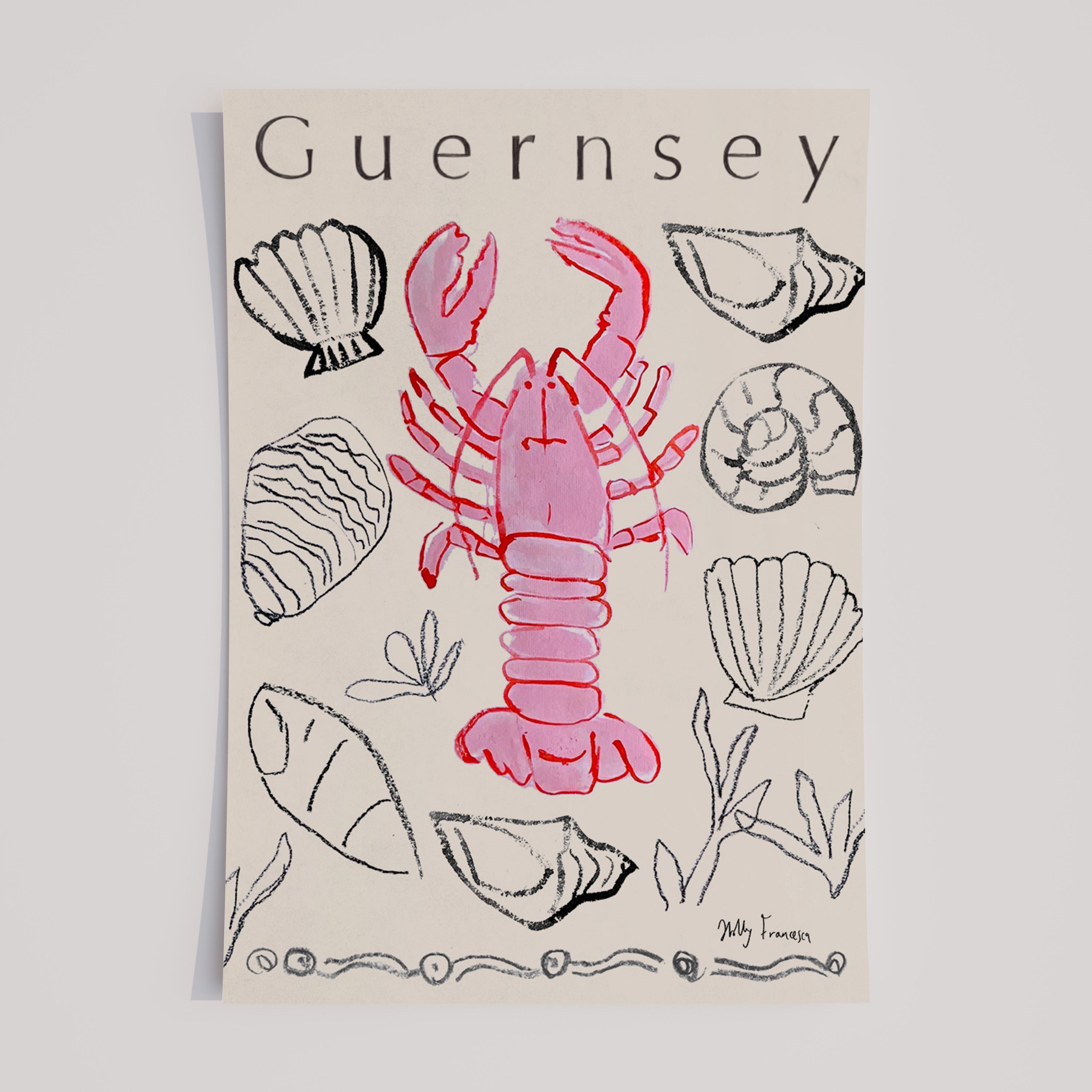 Guernsey Lobster & Shells Art Print - UK Channel Islands Poster - Add ...
