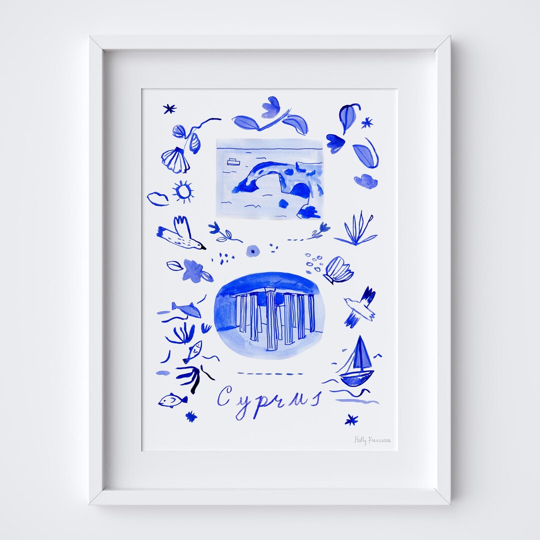 Cyprus Scenes Travel Poster - Cypriot Art Print - Blue Tile-inspired ...