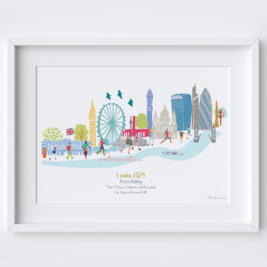London Running Skyline Landmarks Personalised Print - Marathon Finisher ...