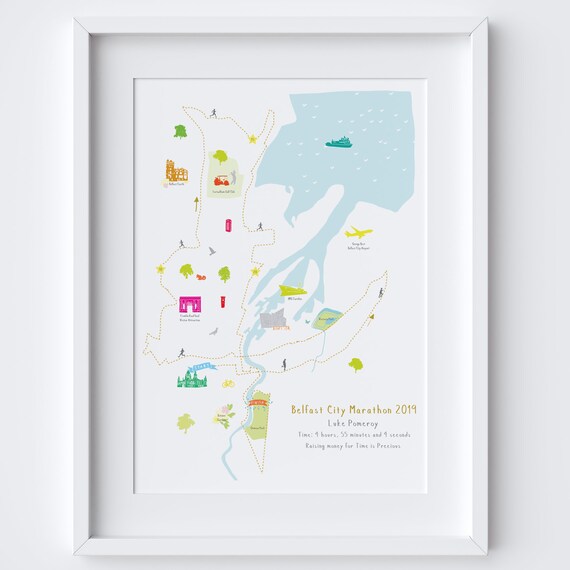 Belfast Marathon Route Map Art Print personalisation | Etsy