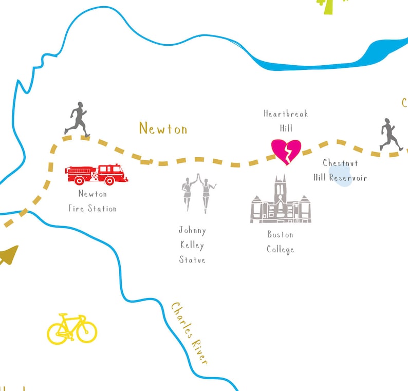 Boston Marathon Route Map Art Print (personalisation Included) - Boston ...