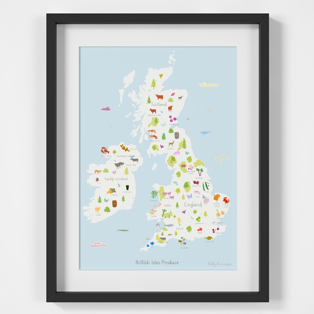 British Isles Food Produce Map Art Print | Illustrated Regional Foods ...