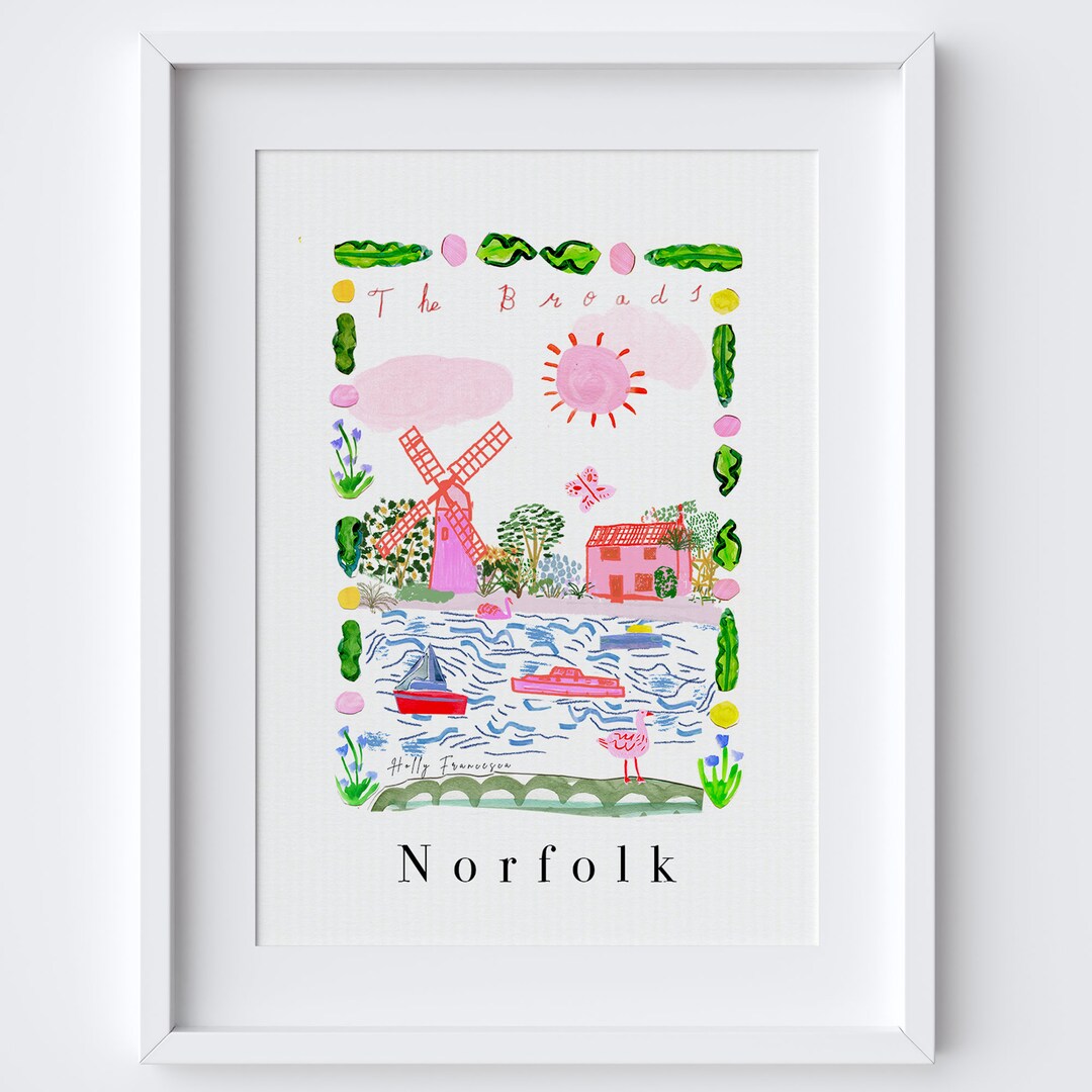 The Norfolk Broads Scene Art Print - Patterned Landscapes: Heritage Pink Edition - Travel Art ...