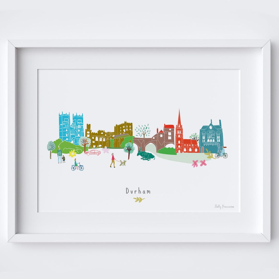 Durham Skyline Poster - Illustrated Cityscape of Durham's Landmarks Art ...