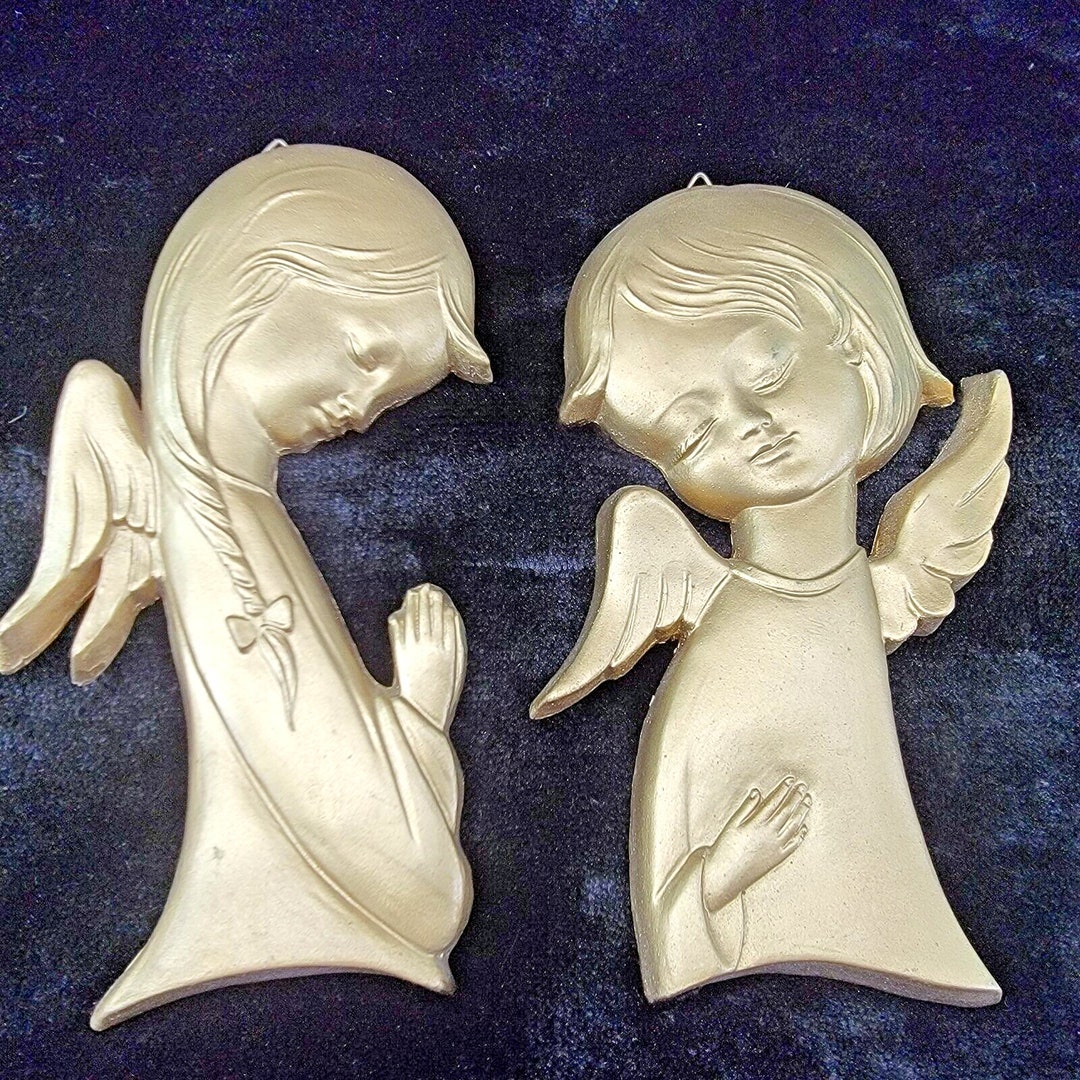 Angels Wall Hanging Plaques Gold 6" Italy Mid Century Modern Praying ...