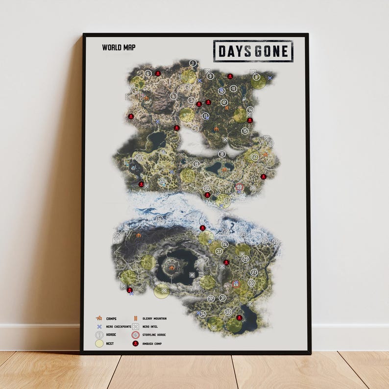 Days Gone Map Poster | Map of Oregon Wall Art | Gamer Print - Etsy ...