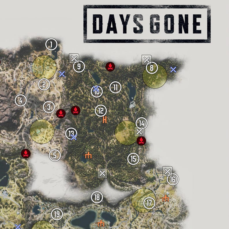 Days Gone Map Poster | Map of Oregon Wall Art | Gamer Print - Etsy ...