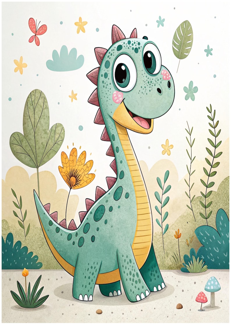 Dinosaur Poster for Kids' Room | Dinosaur Wall Art | Cute Animal Poster ...