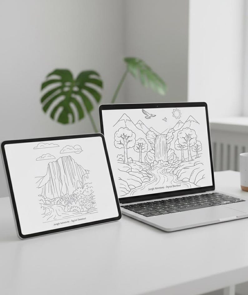 Jungle Places Coloring Book, Nature Scenes for Kids (digital Download ...