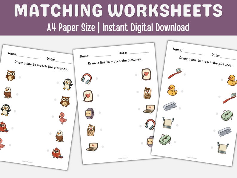Printable Matching Worksheets for Preschool | 61 Match the Picture ...