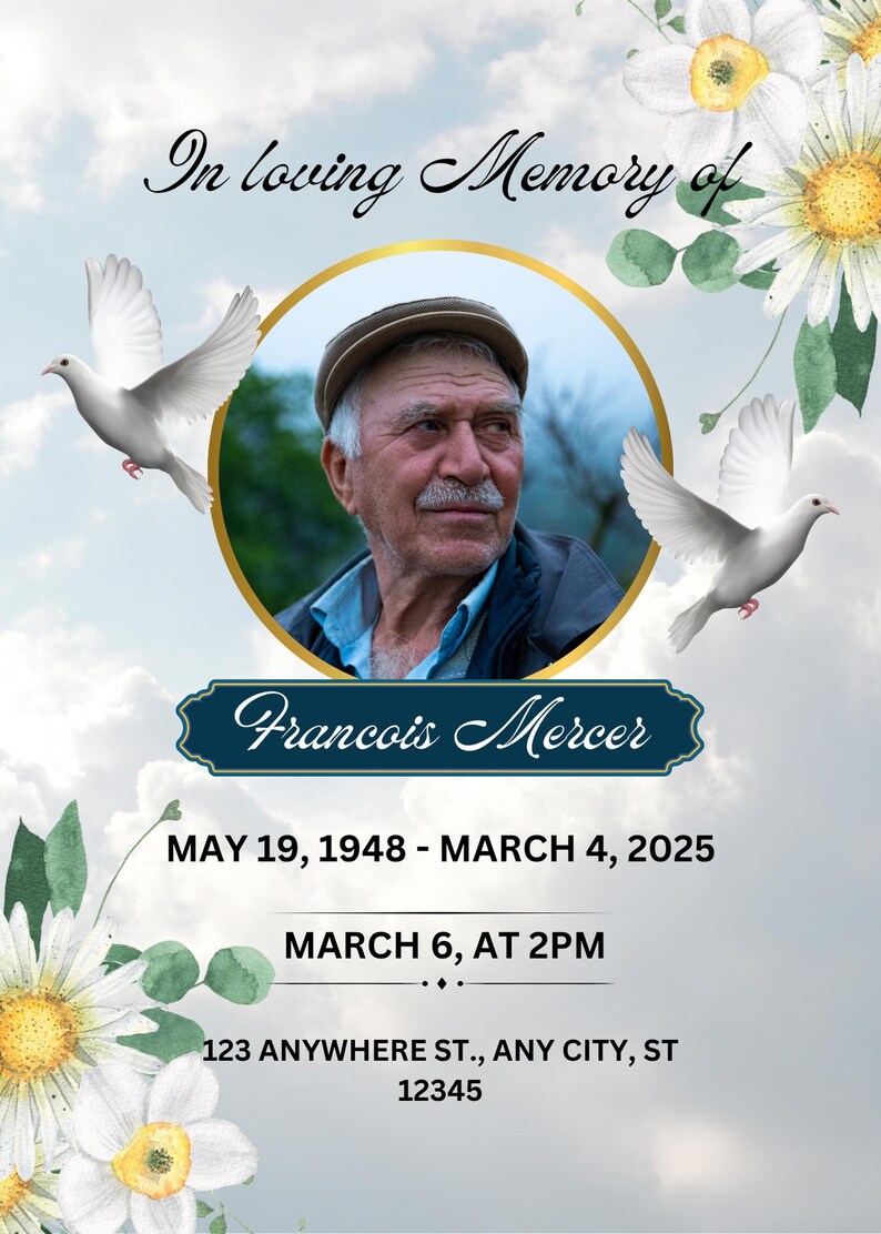 Funeral Invitation Template | Memorial Service Announcement (digital ...