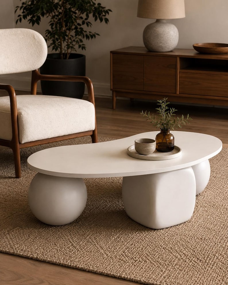Modern Coffee Table – MDF Wood, Minimalist Round Design, Sphere Legs - Etsy