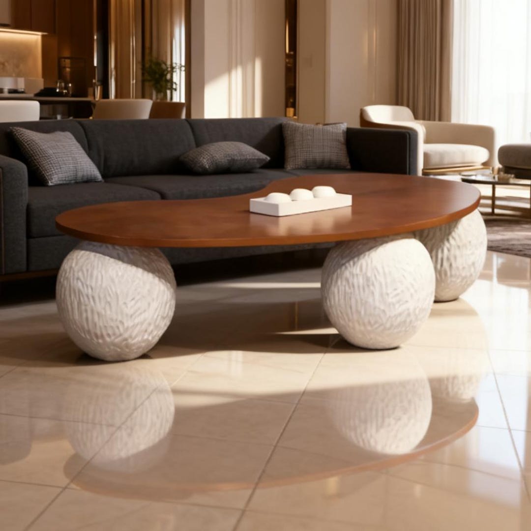 Modern Coffee Table – MDF Wood, Minimalist Round Design, Sphere Legs - Etsy