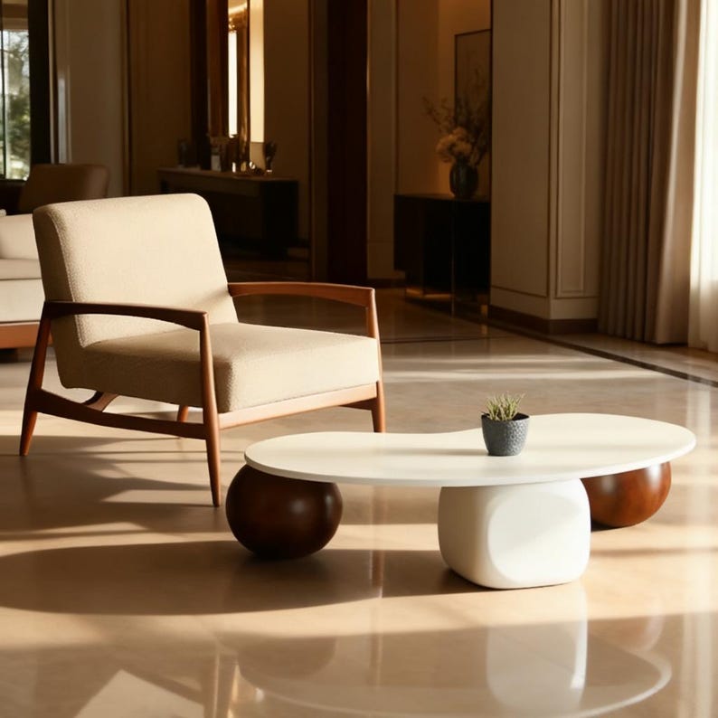 Modern Coffee Table – MDF Wood, Minimalist Round Design, Sphere Legs - Etsy