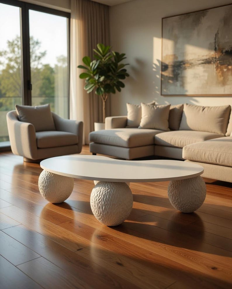 Modern Coffee Table – MDF Wood, Minimalist Round Design, Sphere Legs - Etsy