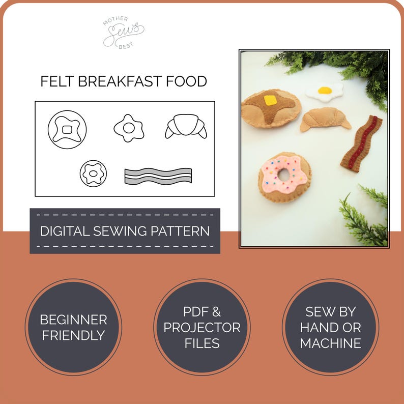 Breakfast Felt Food Sewing Pattern | Pretend Play | Pancakes Eggs Bacon ...