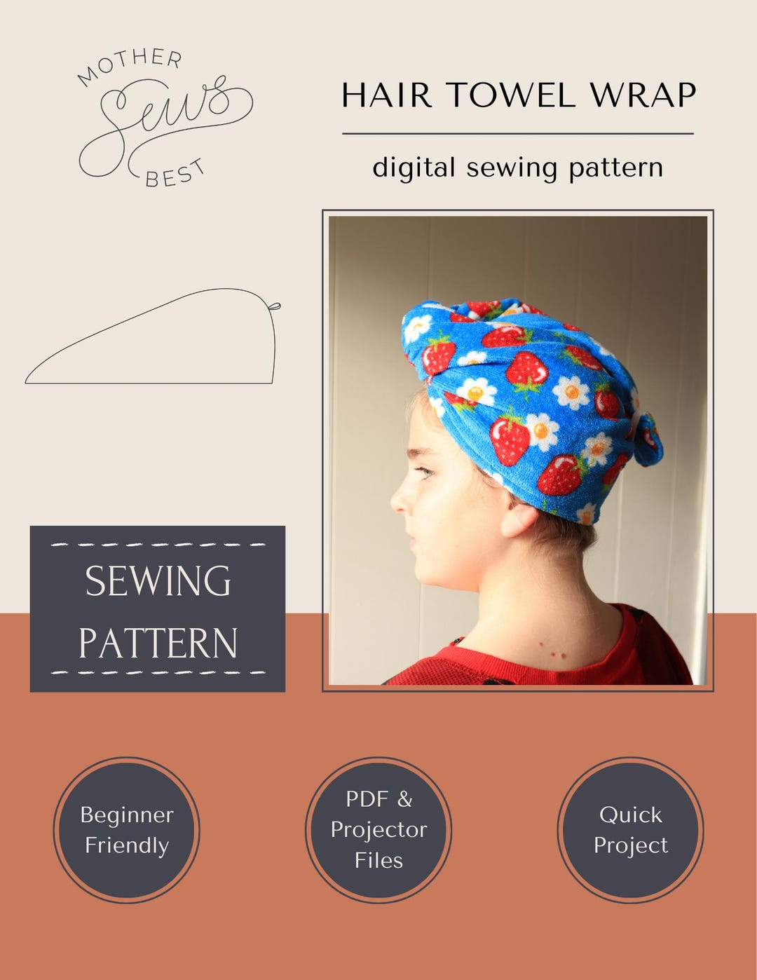 Hair Towel Wrap Sewing Pattern - Easy Project DIY, Spa Towel Project ...