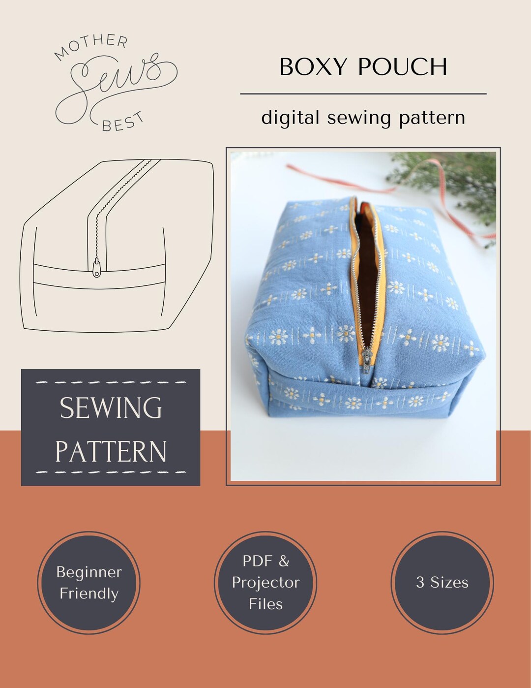 Boxy Zipper Pouch Sewing Pattern – Beginner-friendly, 3 Sizes (PDF ...