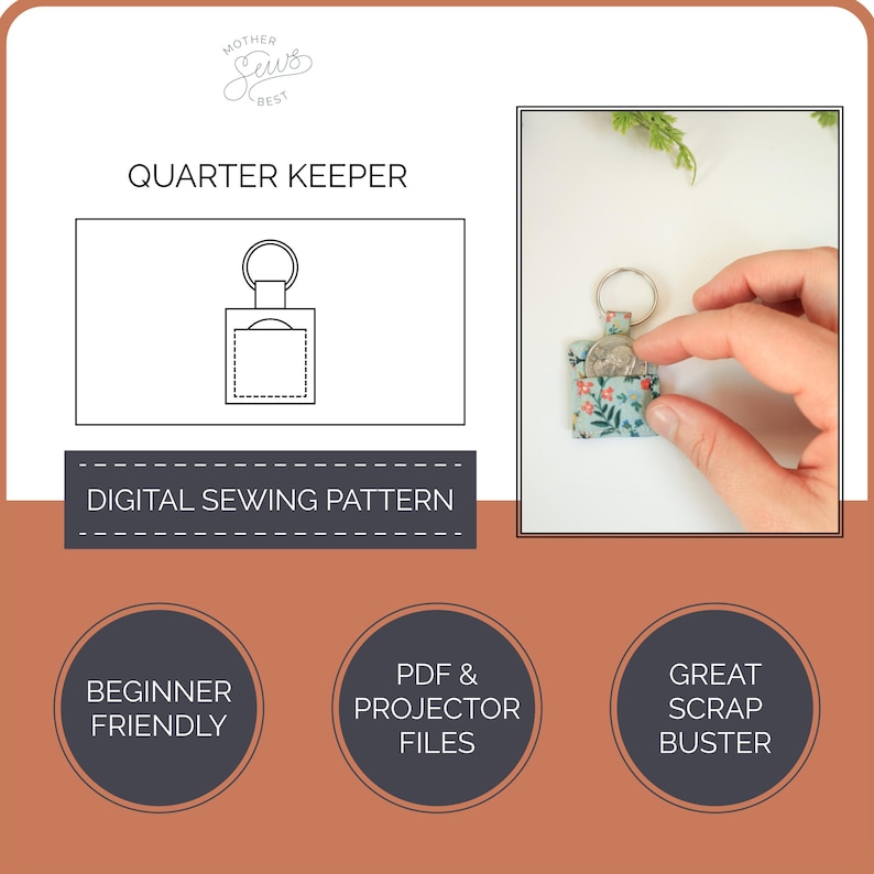 Quarter Keeper Keychain Sewing Pattern PDF | Aldi Quarter Holder ...