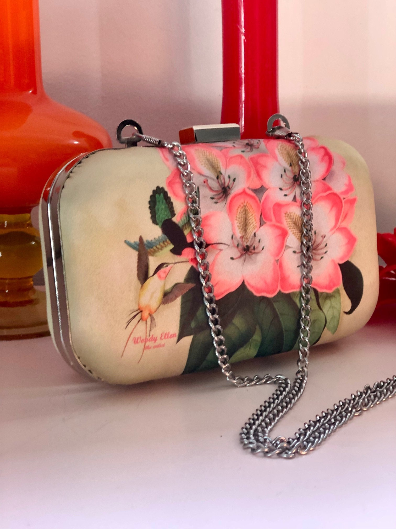 Floral Box Clutch, Woody Ellen Design, Silver Chain Evening Bag - Etsy UK