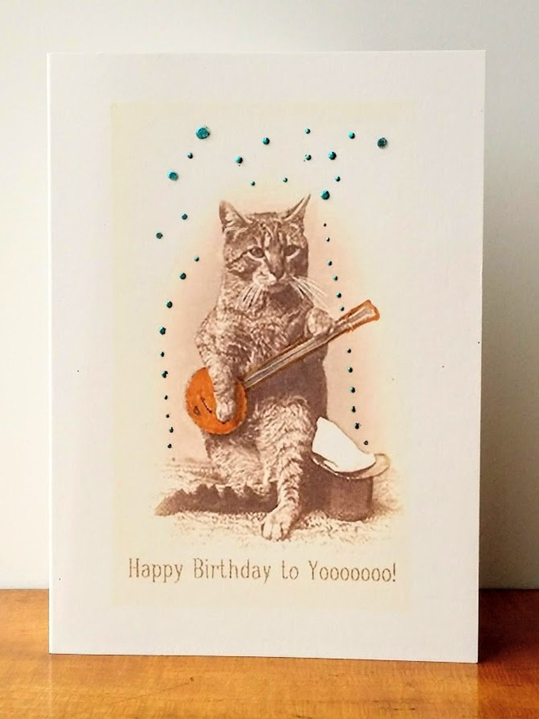 Birthday Card With Banjo Playing Cat - Etsy