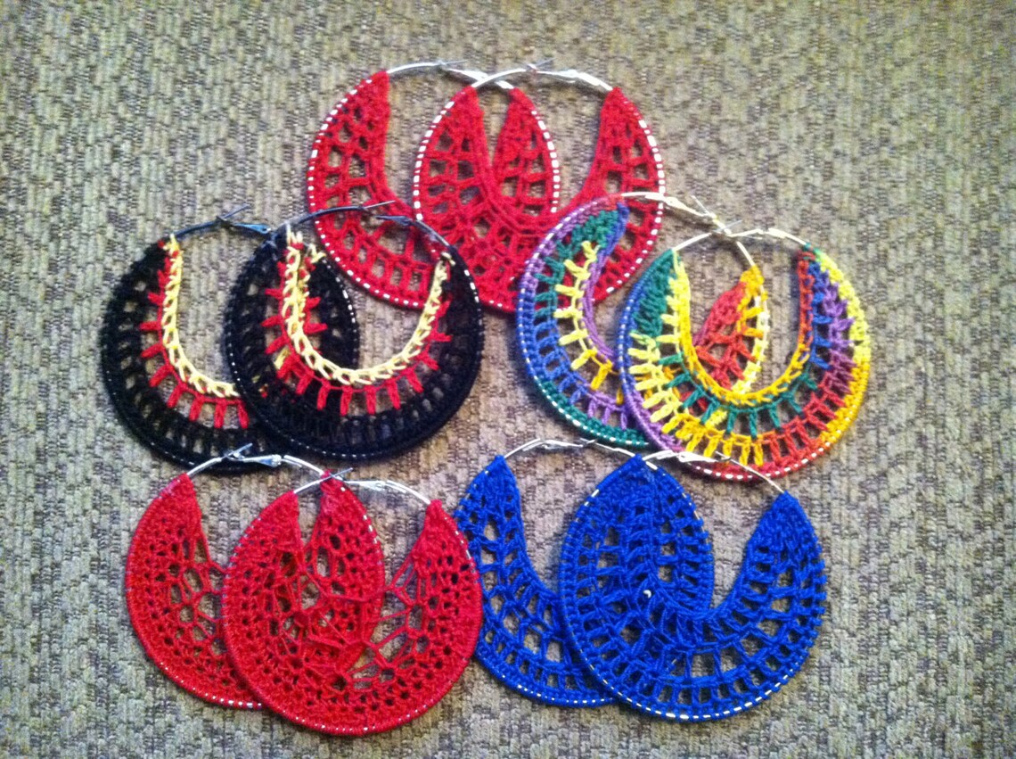 Crochet Hoop Earrings - Etsy