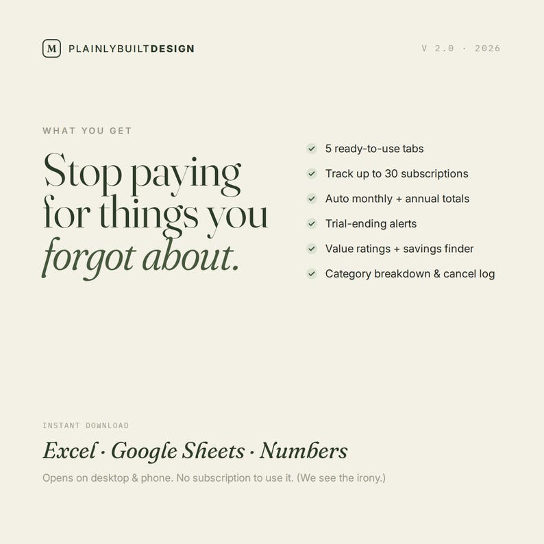 Simple Subscription Tracker for Excel & Google Sheets - Etsy UK