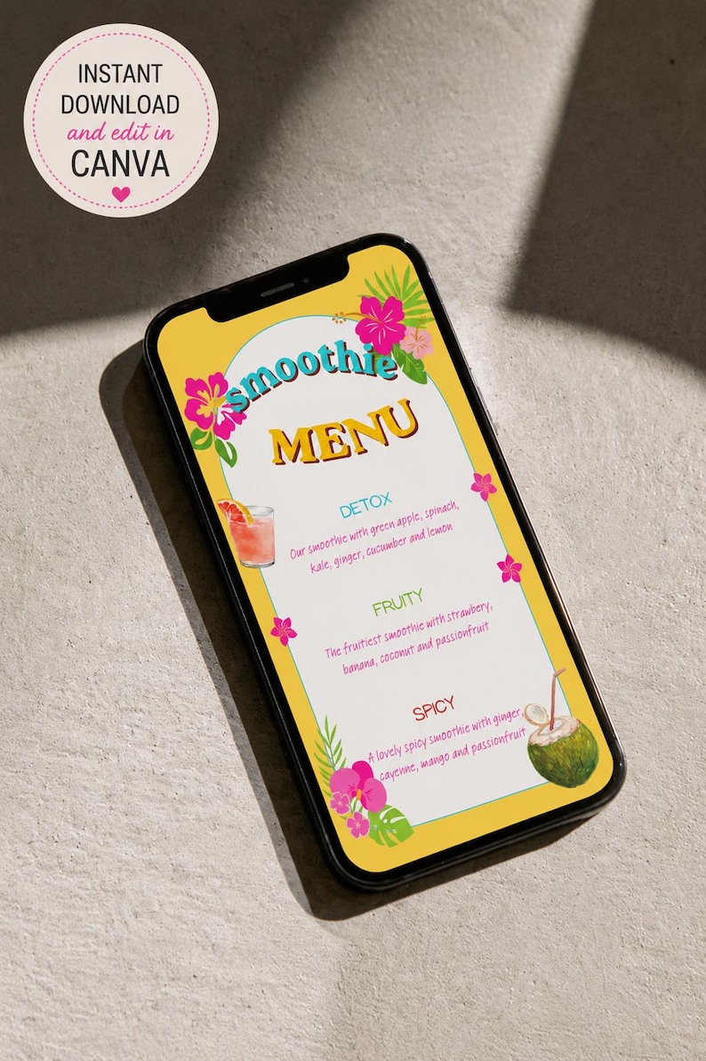 Cute Tropical Smoothie Menu Template | Editable Canva Drink Menu for ...