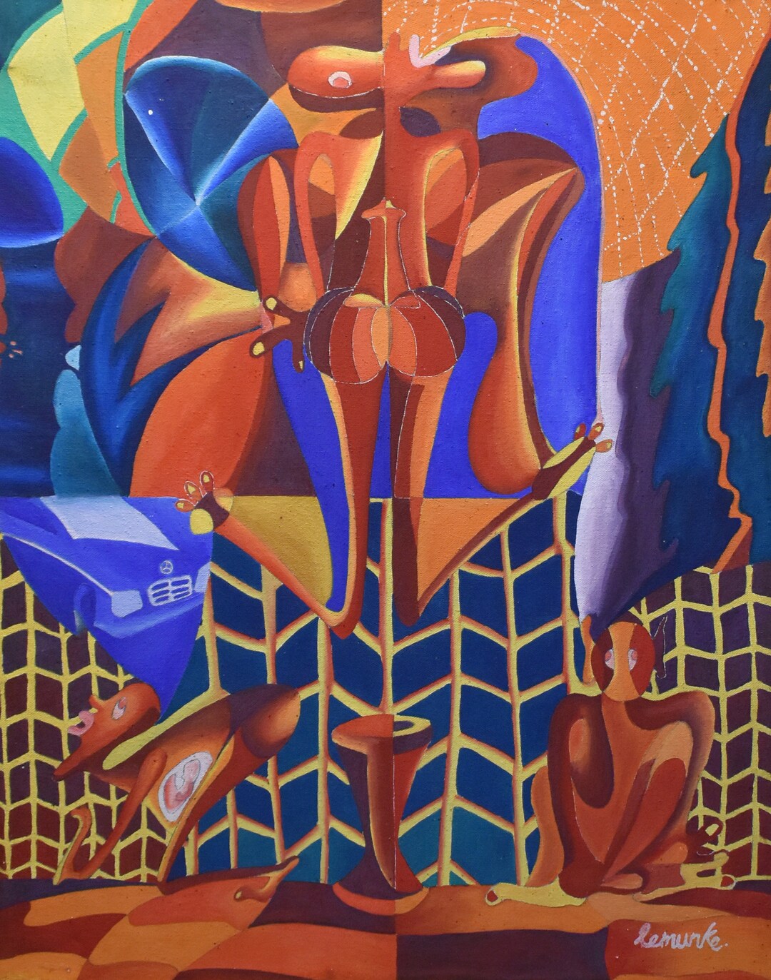 Vintage Abstract African Painting Peop Blue Shapes From Kenya Signed - Etsy