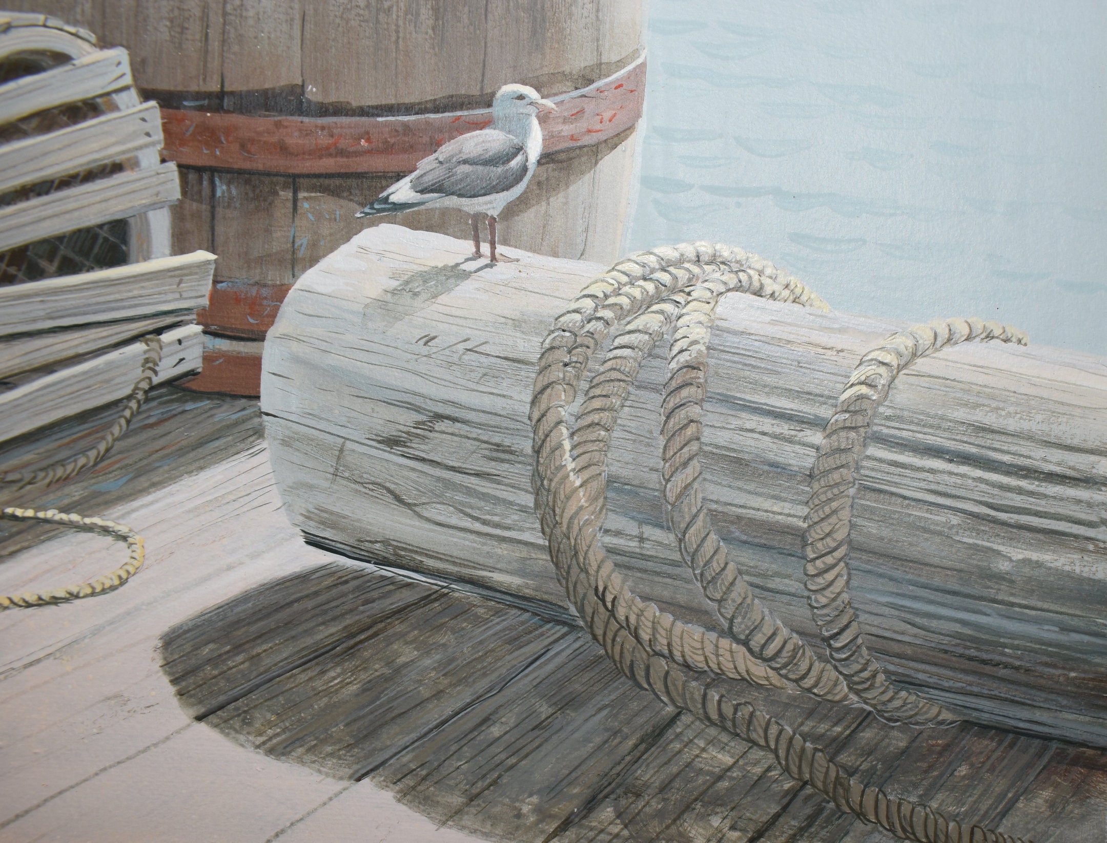 Vintage Watercolor Lobster Traps Barrels Rope Signed Listed Artist ...