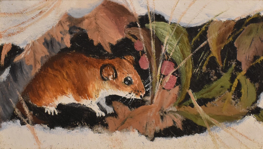 Vintage Mouse Oil Painting of Wood Mouse in Forest Signed - Etsy