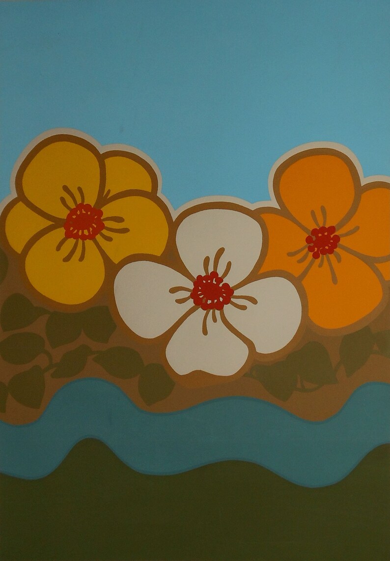 Vintage 70 S Pop Art Flowers Daises Pop Art Color Silkscreen - Etsy