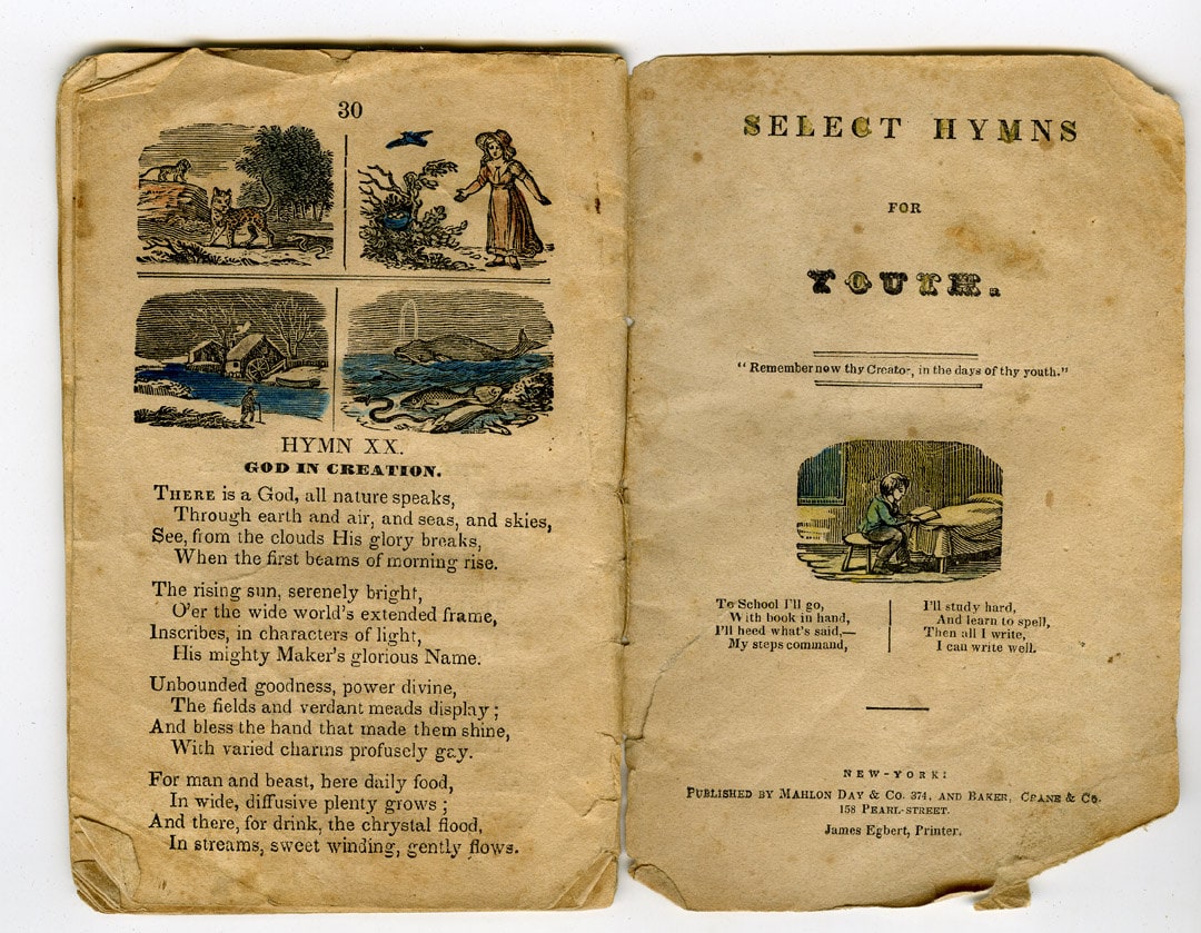 Vintage 1840 Poetry Book Hand Colored Wood Engravings Select Hymns ...