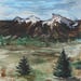 Vintage Watercolor of Two Evergreens With Mountains Abstract - Etsy