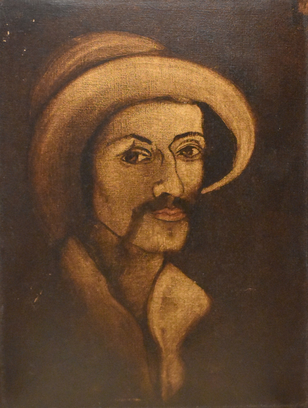 Vintage Robert Louis Stevenson Art Oil Painting Man With Hat Ink on ...