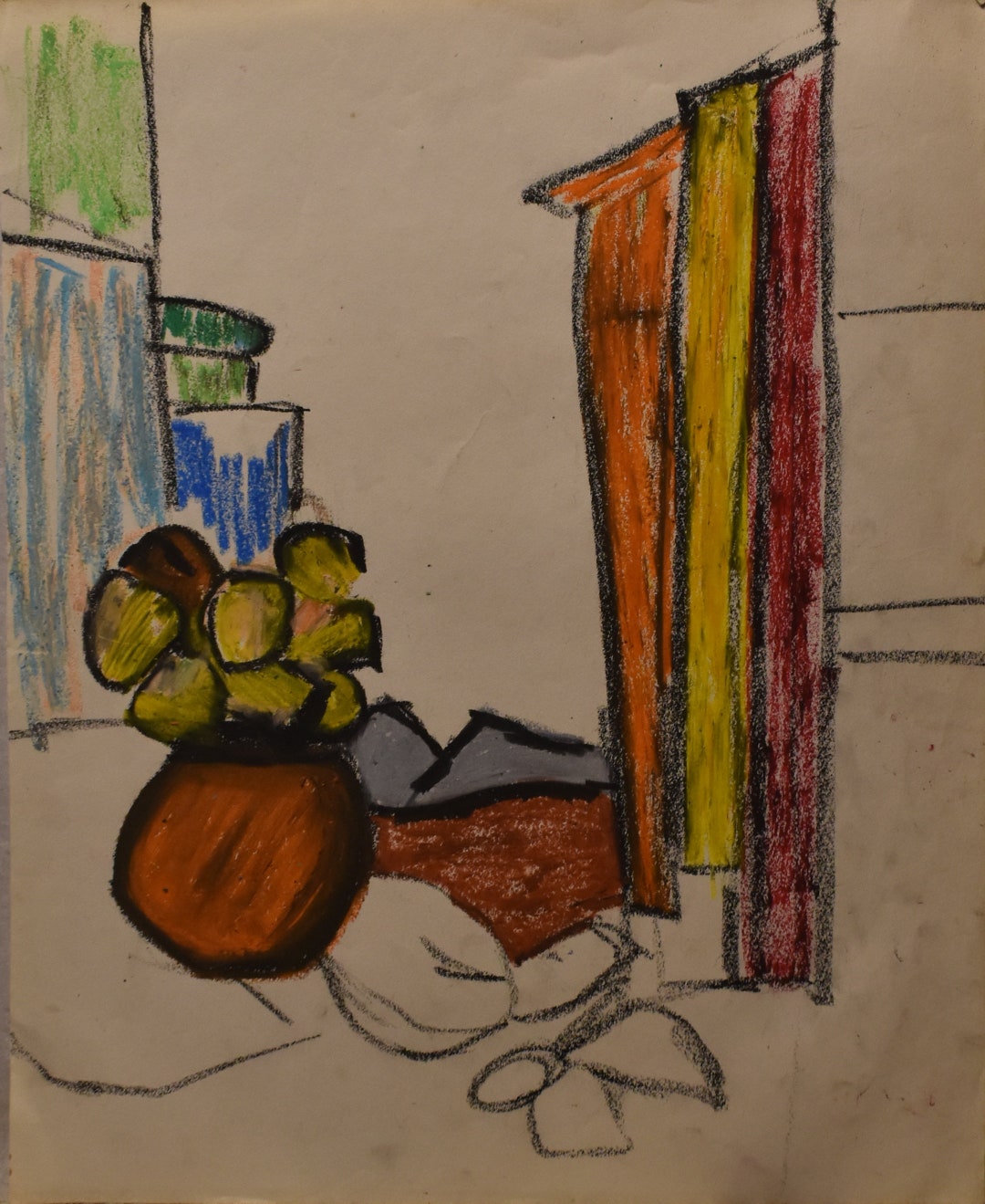 Vintage Abstract Still Life of Flowers in Pot - Etsy