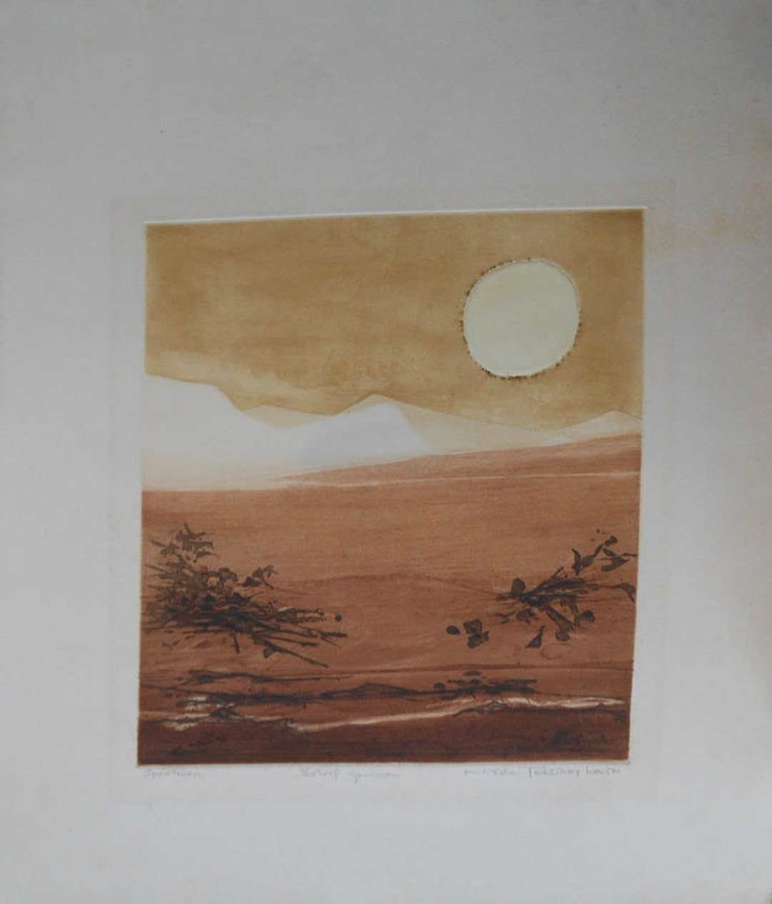 Vintage Japanese Etching Signed Sunset Landscape - Etsy