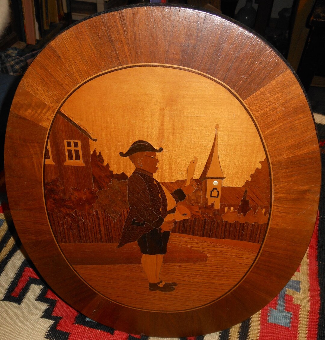 Vintage Victorian Portrait Wood Inlay of Man in Shorts Inlay Oval Wood ...