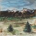 Vintage Watercolor of Two Evergreens With Mountains Abstract - Etsy