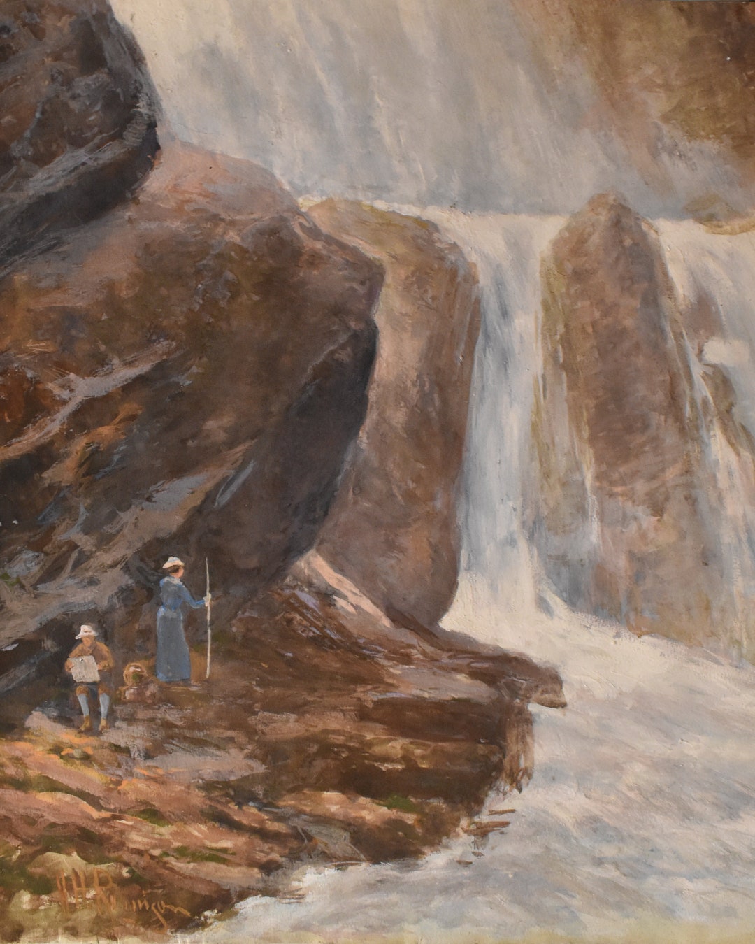 Vintage Adirondack Hikers Watercolor Painting Listed Artist Signed Hal ...