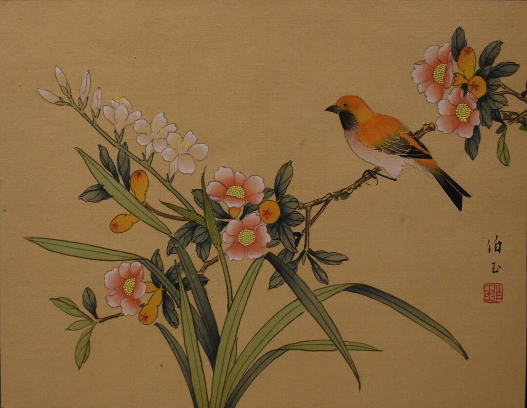 Vintage Chinese Watercolors Birds Finch Pair of Paintings of Finch ...