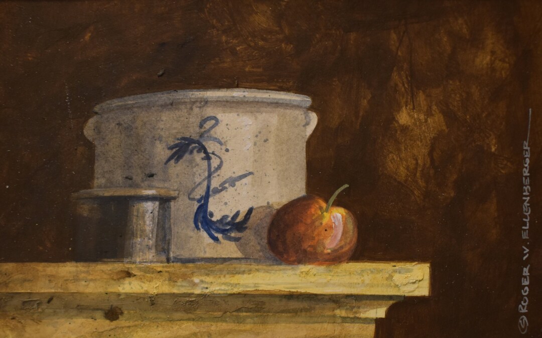 Vintage Watercolor Apple Pot Artist Signed Roger W Ellenberger - Etsy