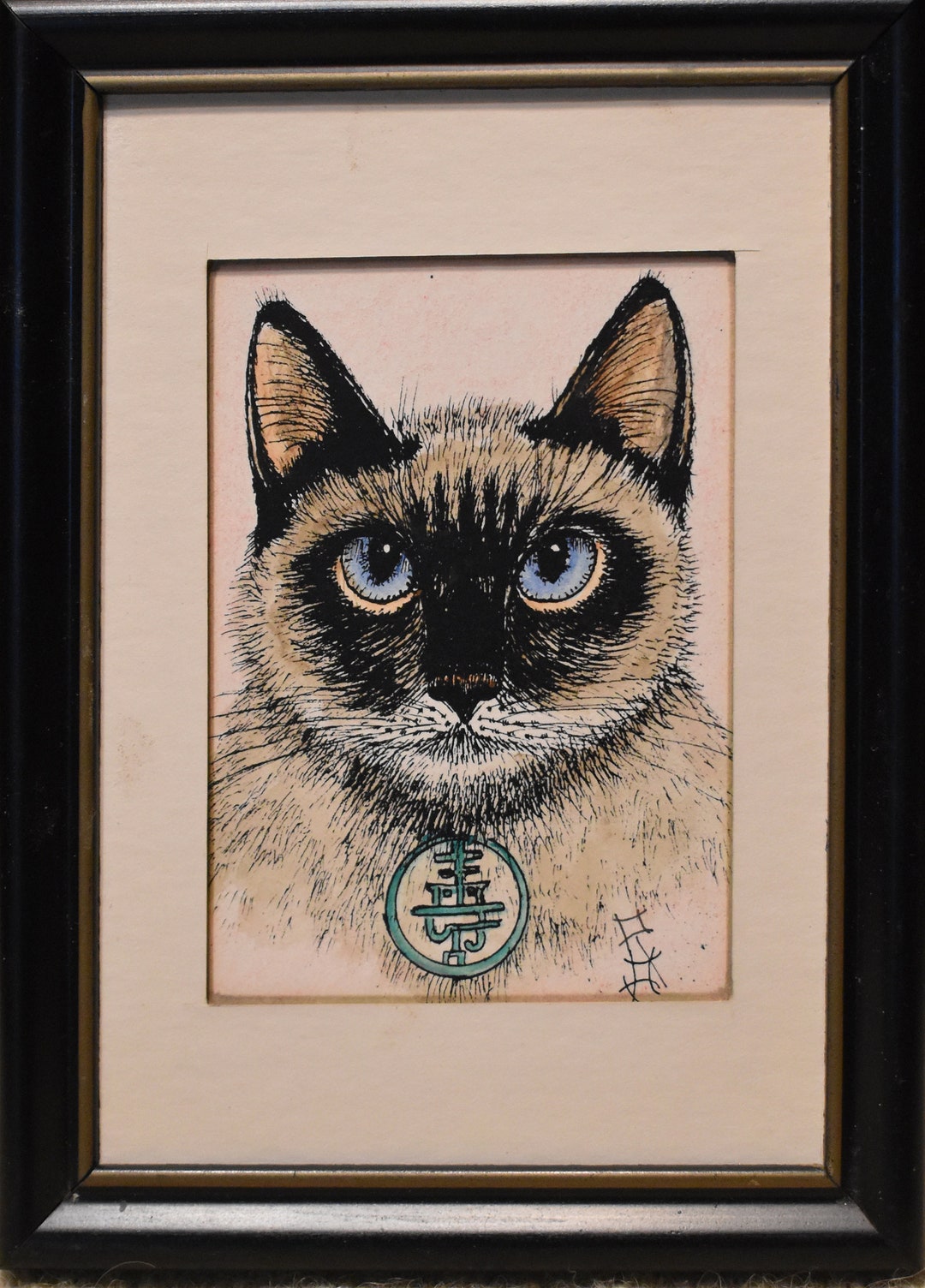Vintage Pair of Cat Print and Watercolor Siamese Cat Lithograph Two ...